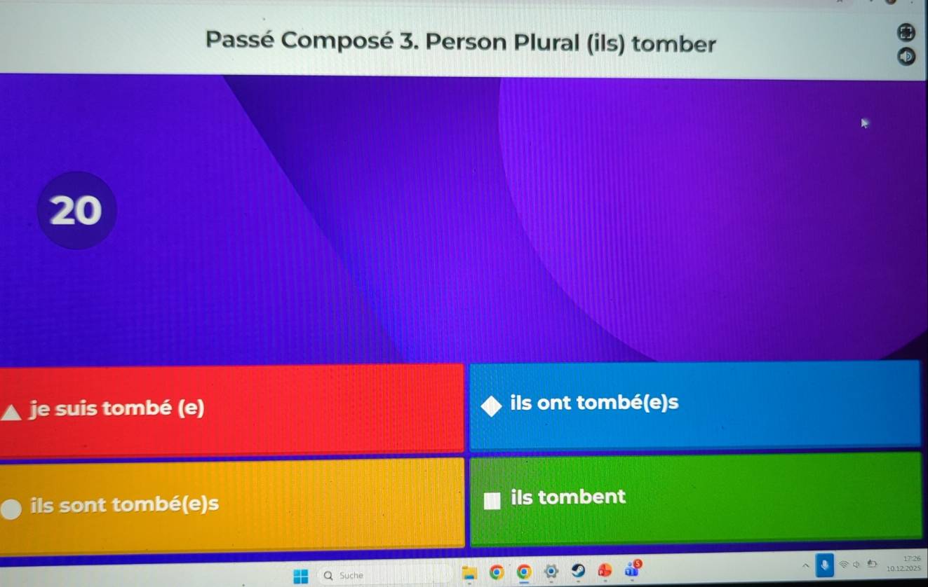 Gelöst:Passé Composé 3. Person Plural (ils) tomber 20 je suis tombé (e ...