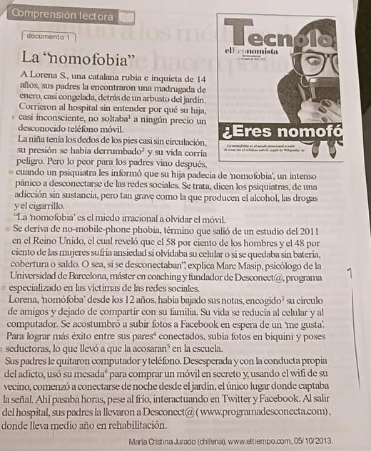 Resuelto:Comprensión lectora documento 1 La “nomofobia” A Lorena S ...