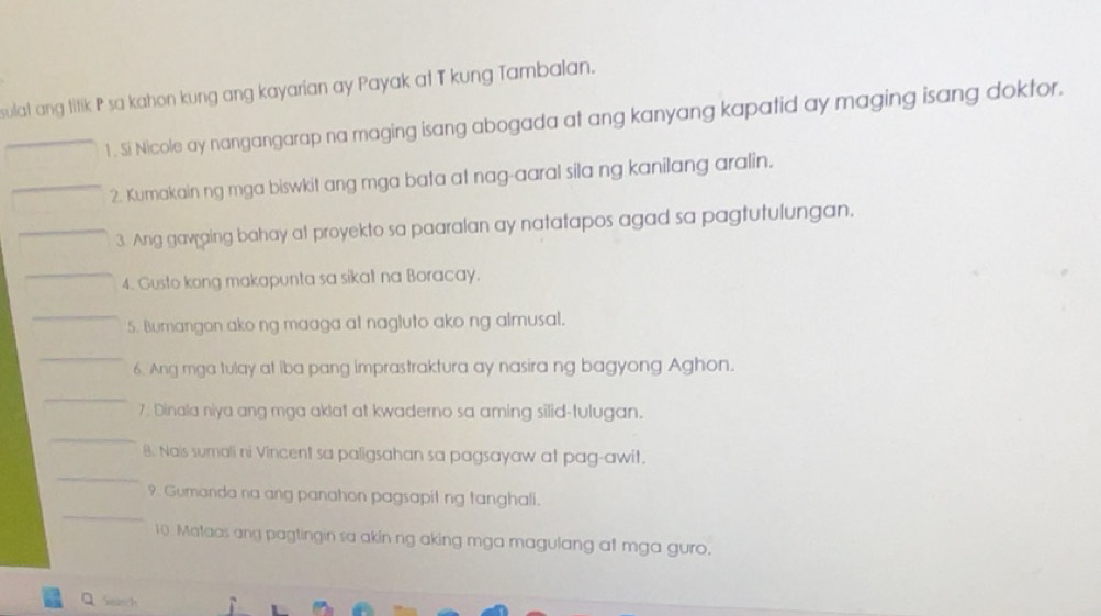 Gelöst:sulat ang titik P sa kahon kung ang kayarian ay Payak at T kung ...