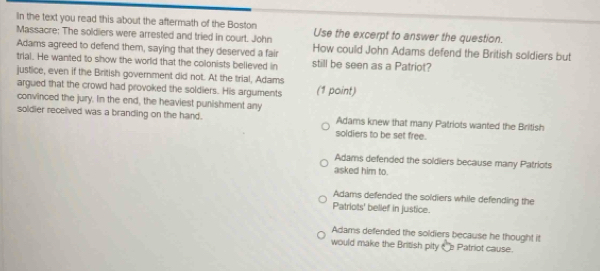 Solved: In the text you read this about the aftermath of the Boston ...