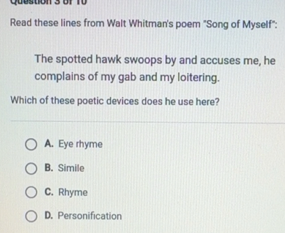 Solved: Read these lines from Walt Whitman's poem "Song of Myself": The ...