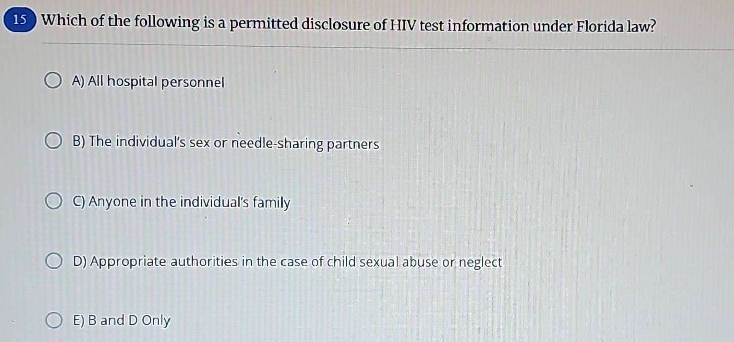 Solved: 150 Which of the following is a permitted disclosure of HIV ...