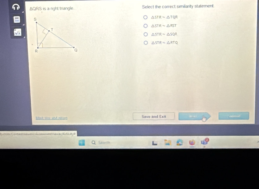 Solved: QRS is a right triangle. Select the correct similarity ...