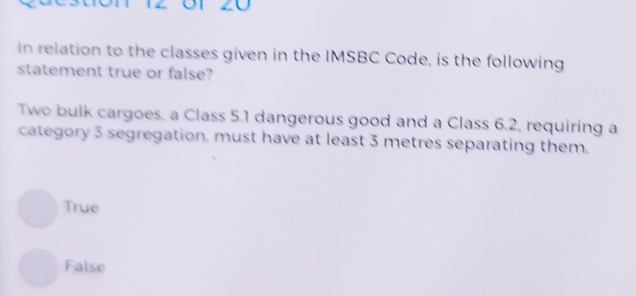 Solved: O1 In relation to the classes given in the IMSBC Code, is the ...