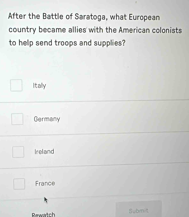 Solved: After the Battle of Saratoga, what European country became ...