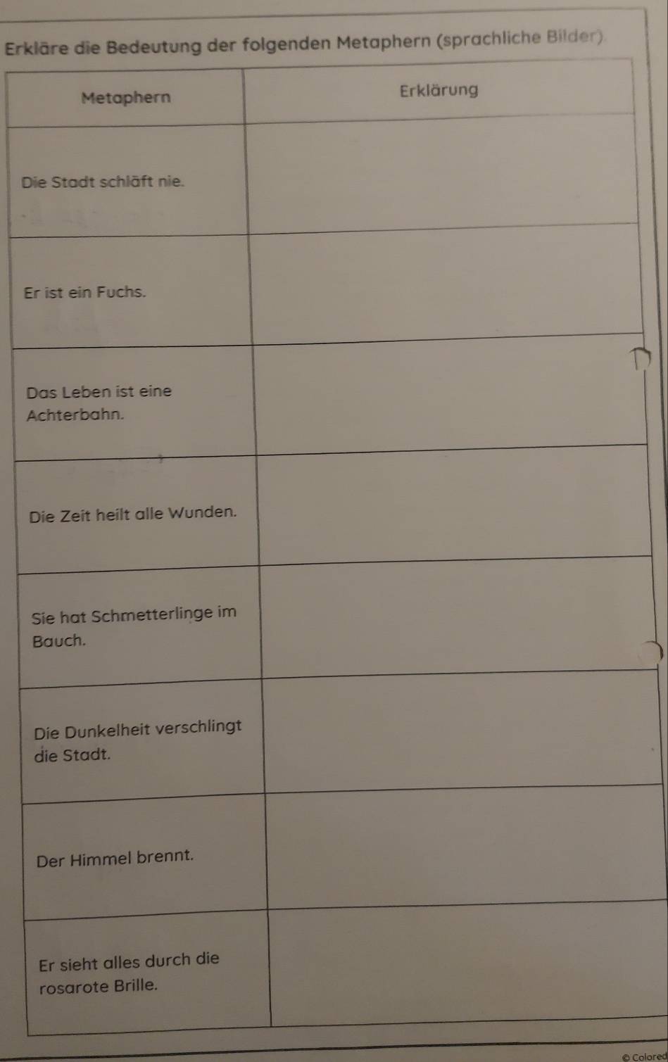 Gelöst:Erkläre die Bedeutung der folgenden Metaphern (sprachliche ...