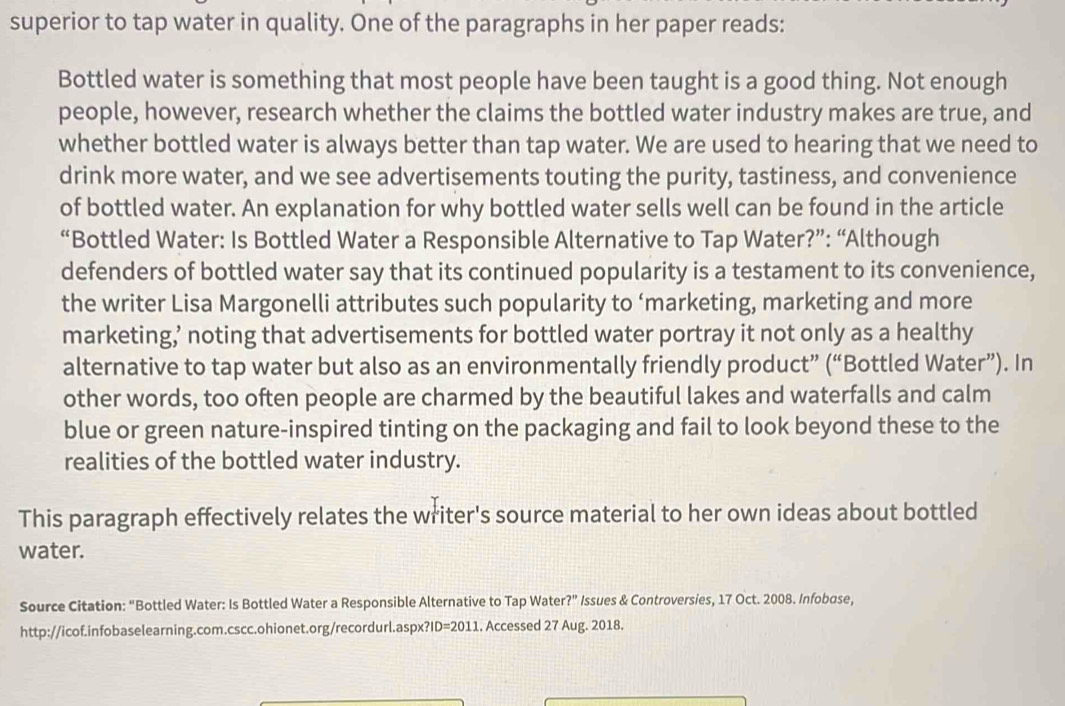 Solved: superior to tap water in quality. One of the paragraphs in her ...