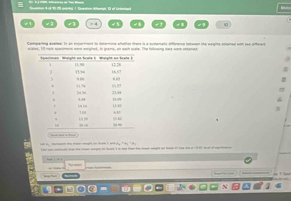 Solved: 91 - 5.3 HWK: inferçaces on Two Means Question 4 of 10 (15 ...