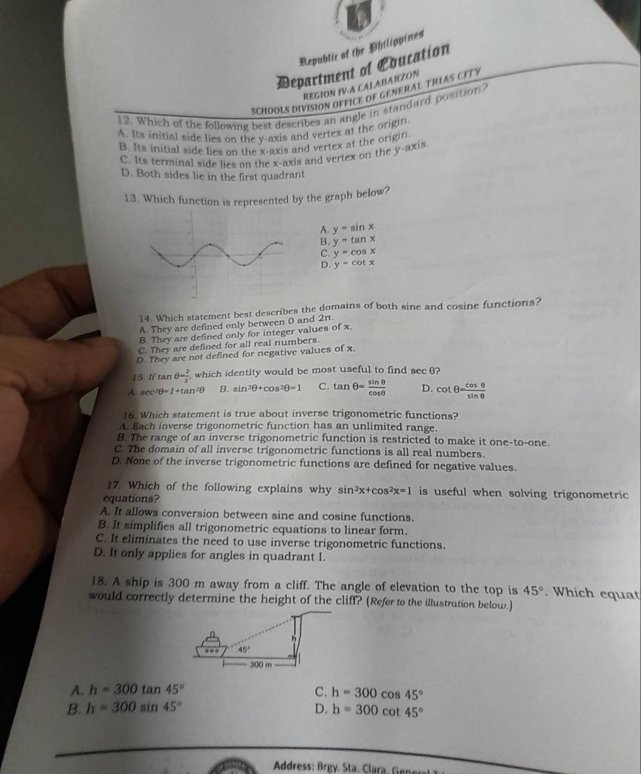 Solved: Republic of the Philippines Department of Cducation REGION IV-A ...
