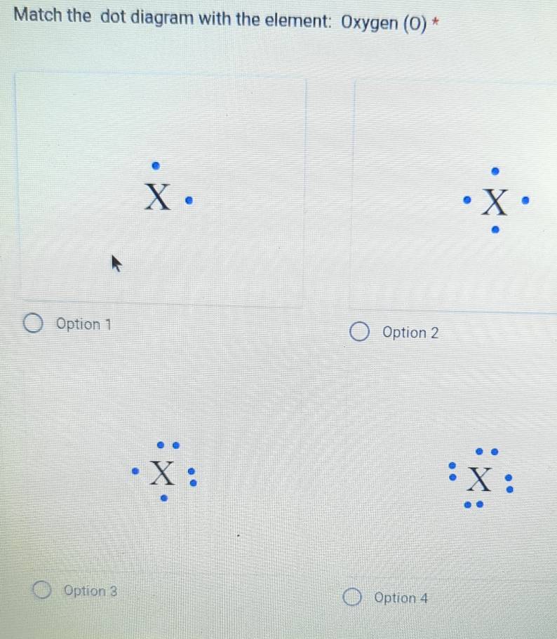 Solved: Match the dot diagram with the element: Oxygen (O) * X·. Option ...