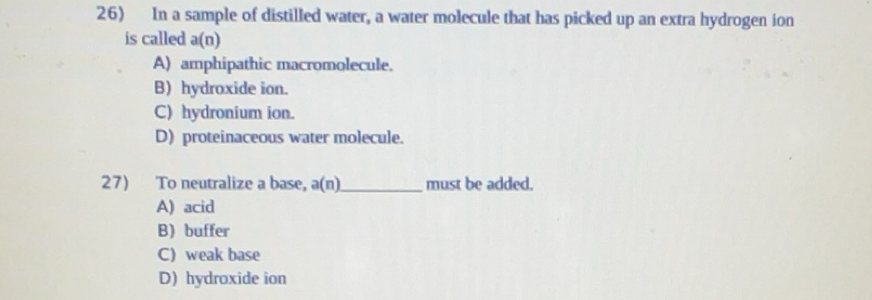 Solved: In a sample of distilled water, a water molecule that has ...