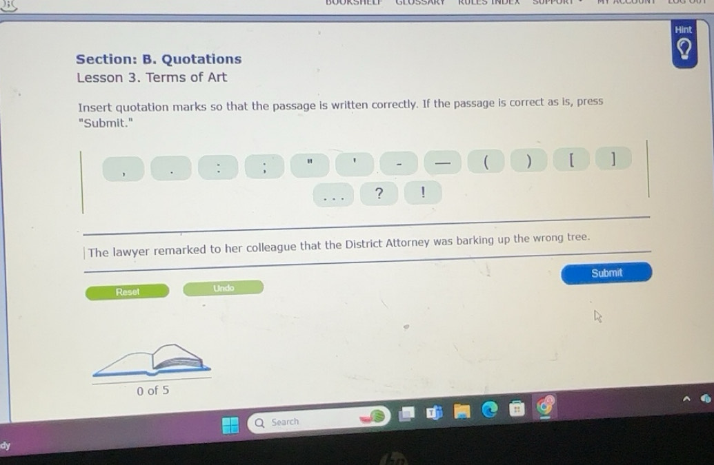 Solved: Hint Section: B. Quotations Lesson 3. Terms of Art Insert ...