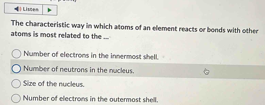Solved: Listen The characteristic way in which atoms of an element ...