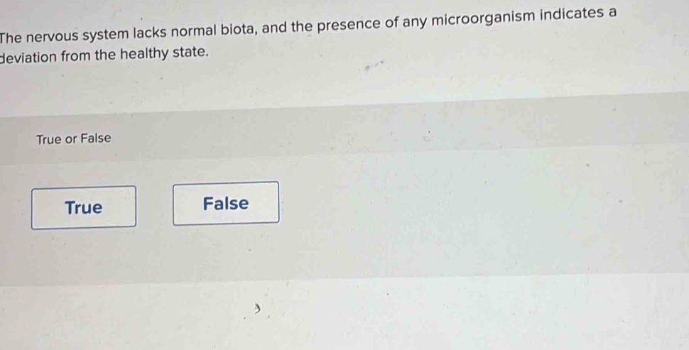 Solved: The nervous system lacks normal biota, and the presence of any ...