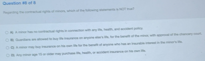 Solved: of 8 Regarding the contractual rights of minors, which of the ...