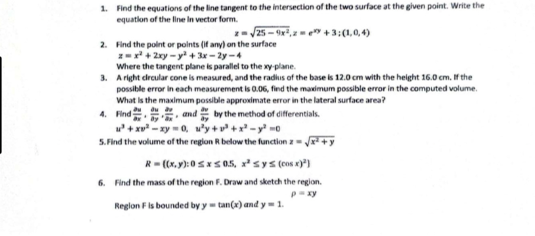 Solved: Find the equations of the line tangent to the intersection of ...