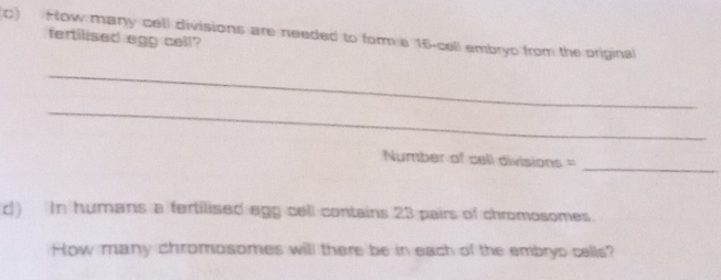 Solved: How many cell divisions are needed to form a 16 -cell embryo ...