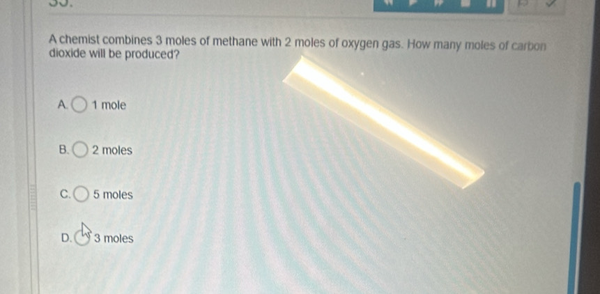 Solved: A chemist combines 3 moles of methane with 2 moles of oxygen gas. How many moles of ...