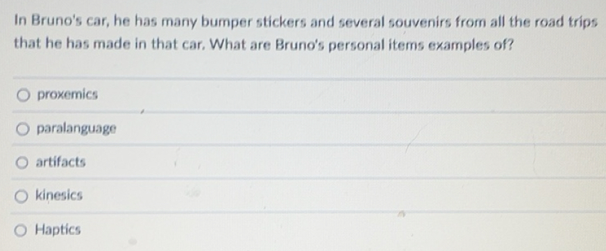 Solved: In Bruno's car, he has many bumper stickers and several ...