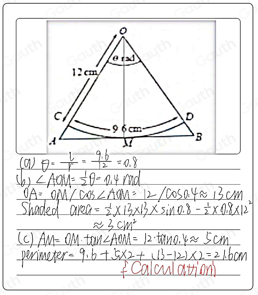 Selesai:The diagram shows an isosceles triangle OAB such that OA=OB and angle AOB=θ radians. The p