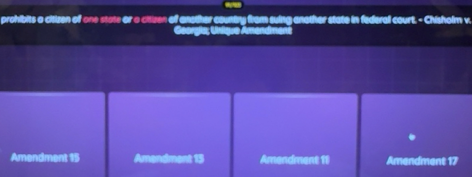 Gelöst:prohibits a citizen of one state or a citizen from suing another ...