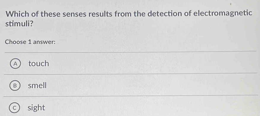 Solved: Which of these senses results from the detection of ...