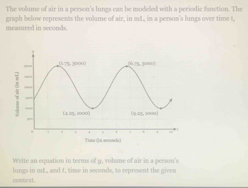 Solved: The volume of air in a person’s lungs can be modeled with a ...