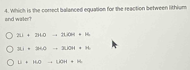 Solved: Which is the correct balanced equation for the reaction between ...