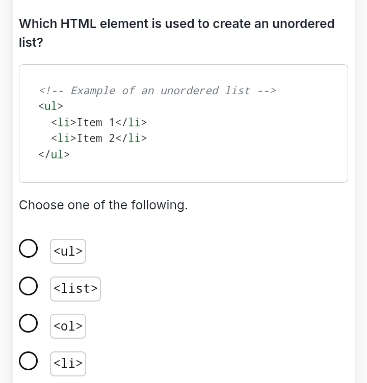 Solved: Which HTML element is used to create an unordered list?