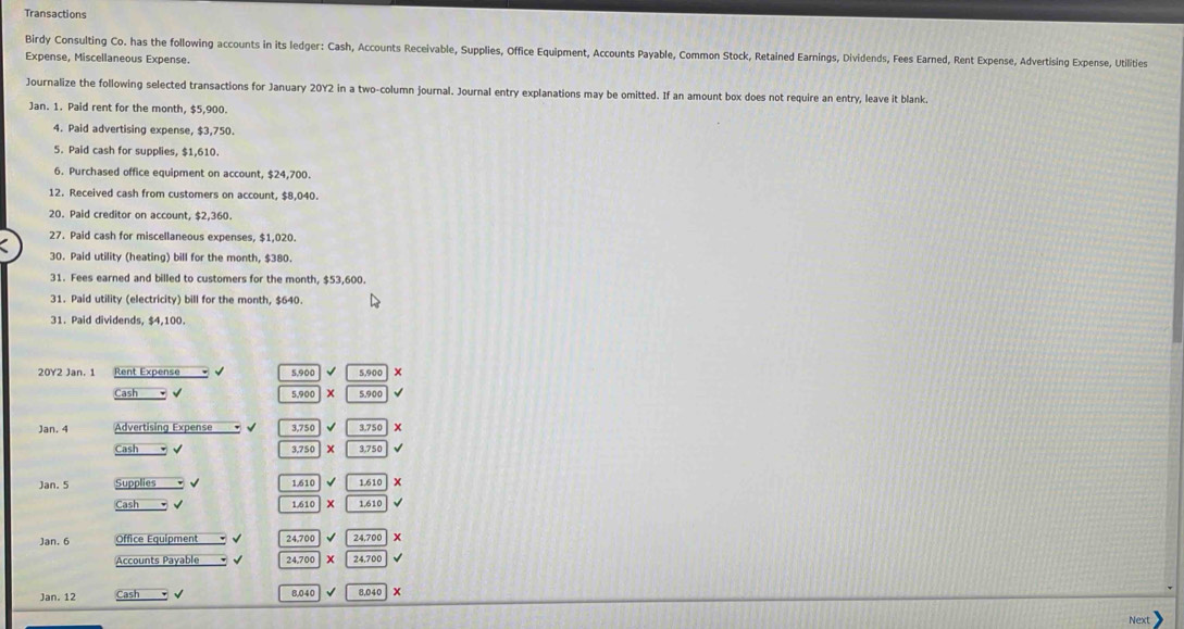 Solved: Transactions Birdy Consulting Co. has the following accounts in ...