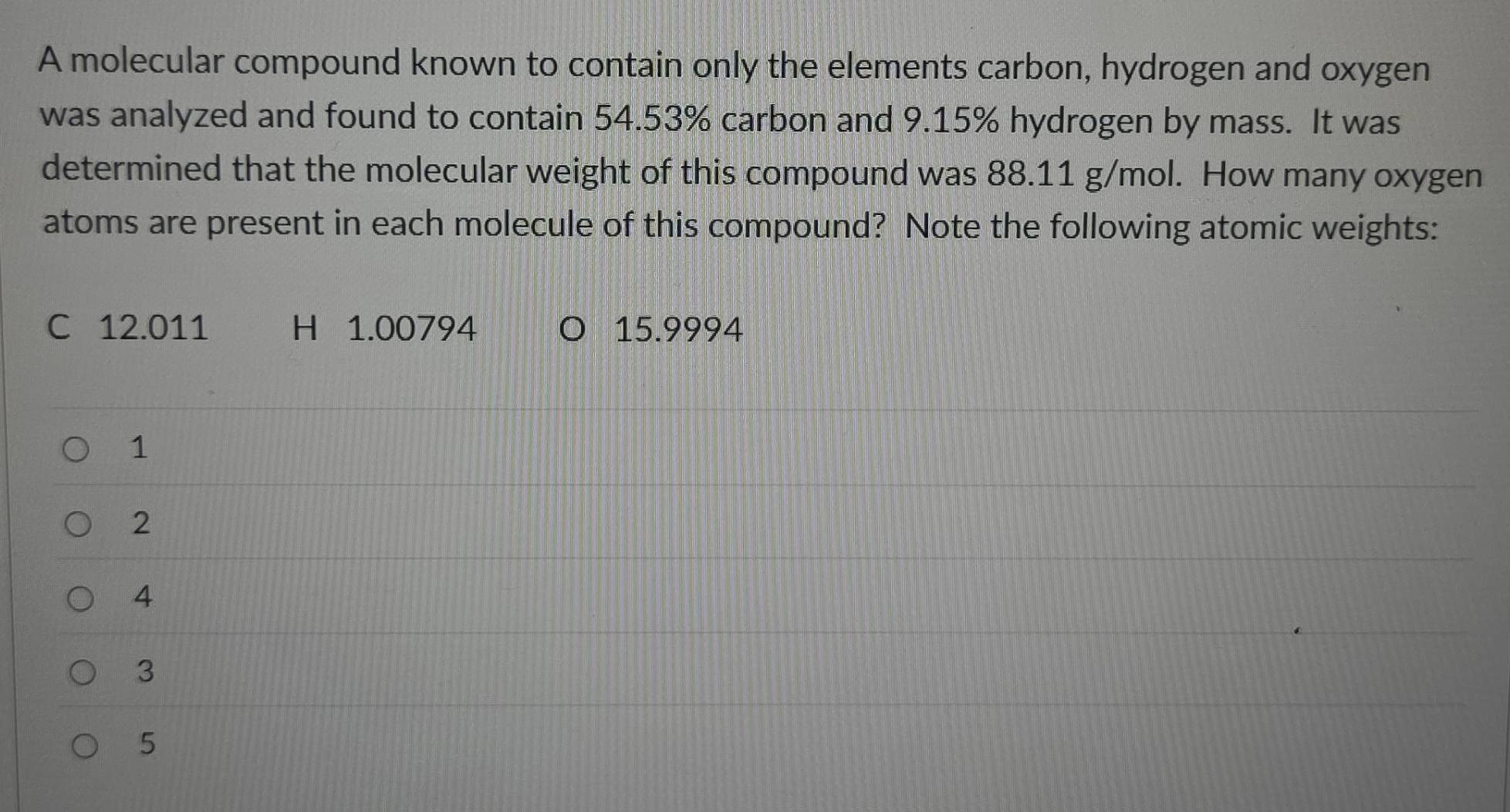 Solved: A molecular compound known to contain only the elements carbon ...