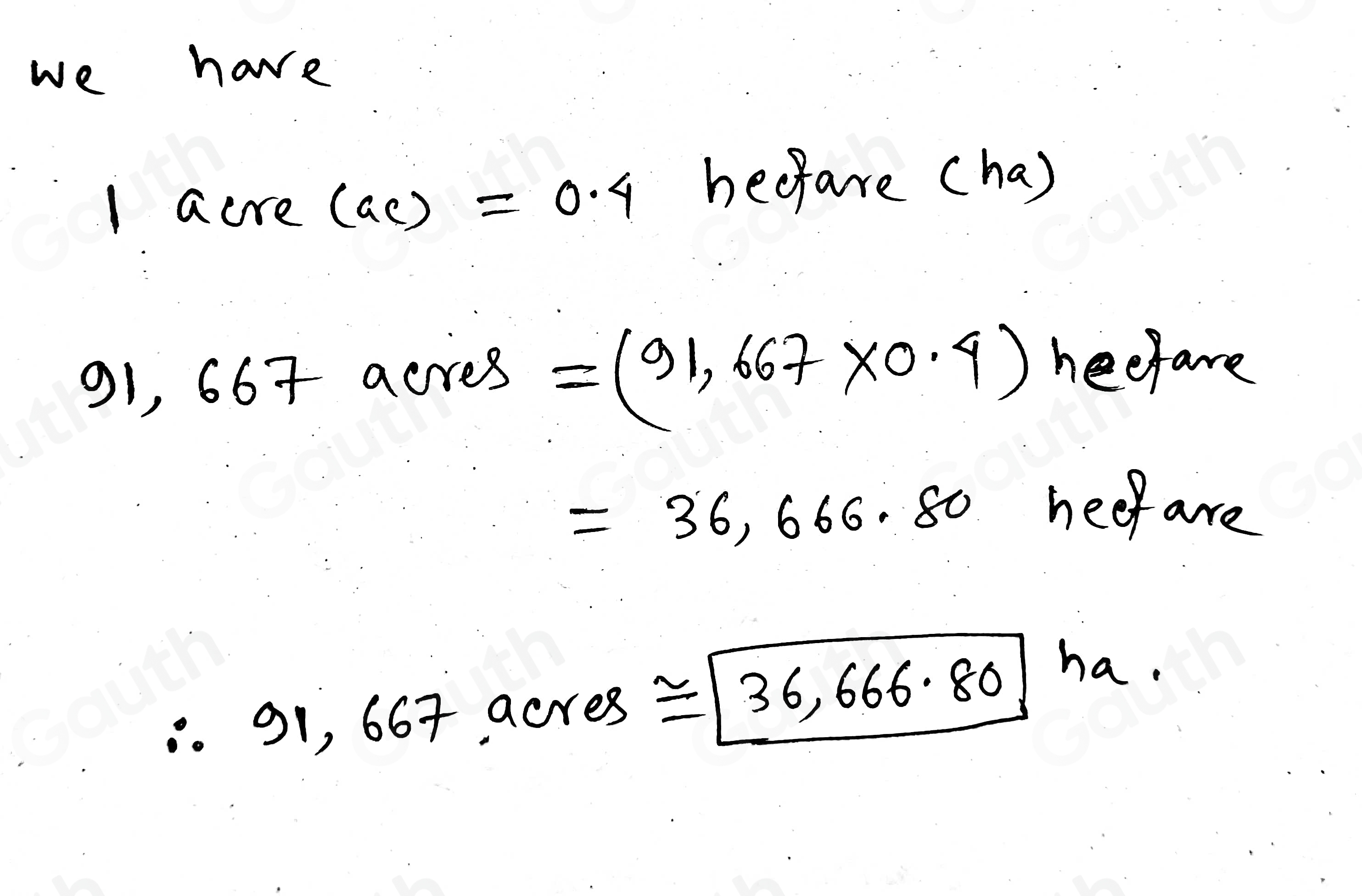 Solved: A large national park has an area of 91,667 acres. What is its ...