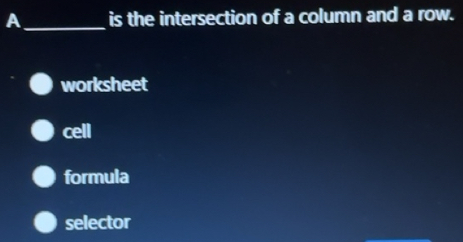Solved: A_ is the intersection of a column and a row. worksheet cell ...