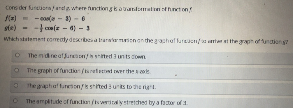 Solved: Consider functions f and g, where function g is a ...