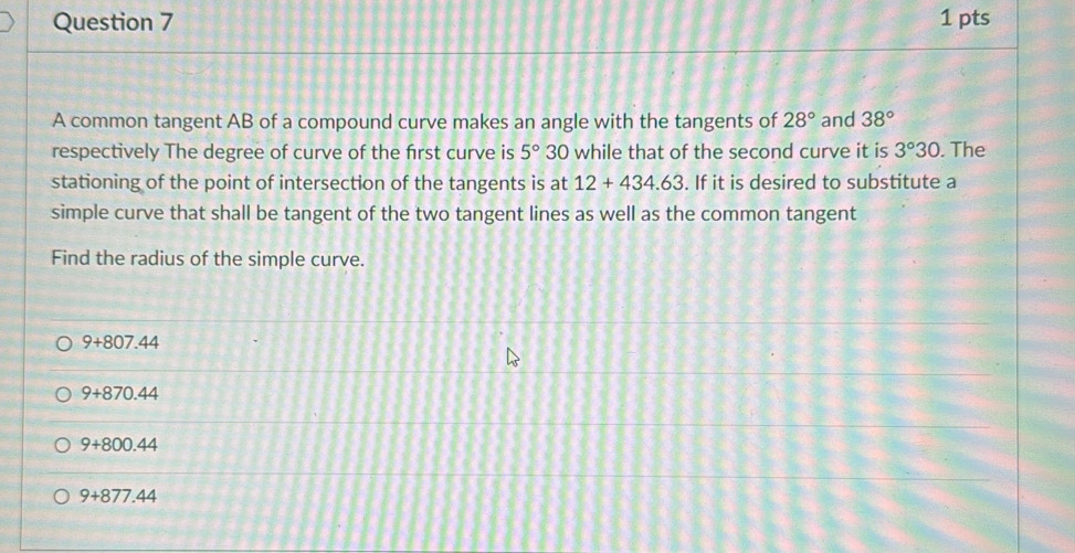 Solved: A common tangent AB of a compound curve makes an angle with the ...