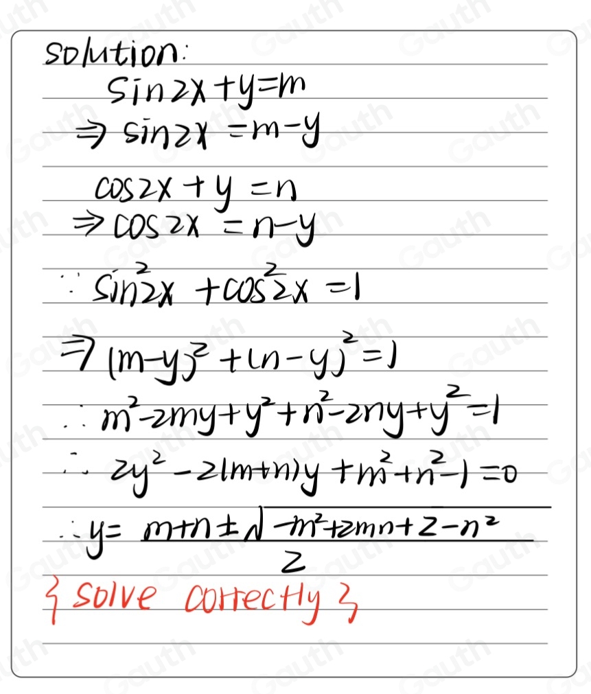 Solved: If sin 2x+y=m and cos 2x+y=n , find [Math]