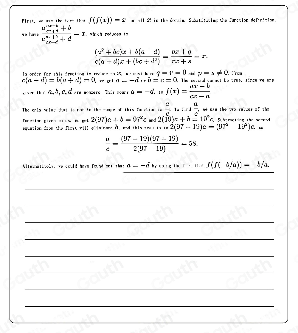 Solved: The function f defined by f(x)= (ax+b)/cx+d . , where a, b, C ...