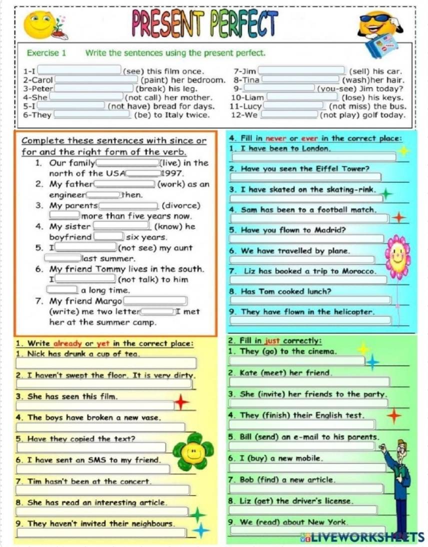Risolto:PRESENT PERFECT Exercise 1 Write the sentences using the ...