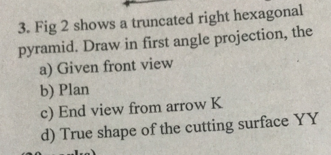 Solved: Fig 2 shows a truncated right hexagonal pyramid. Draw in first ...