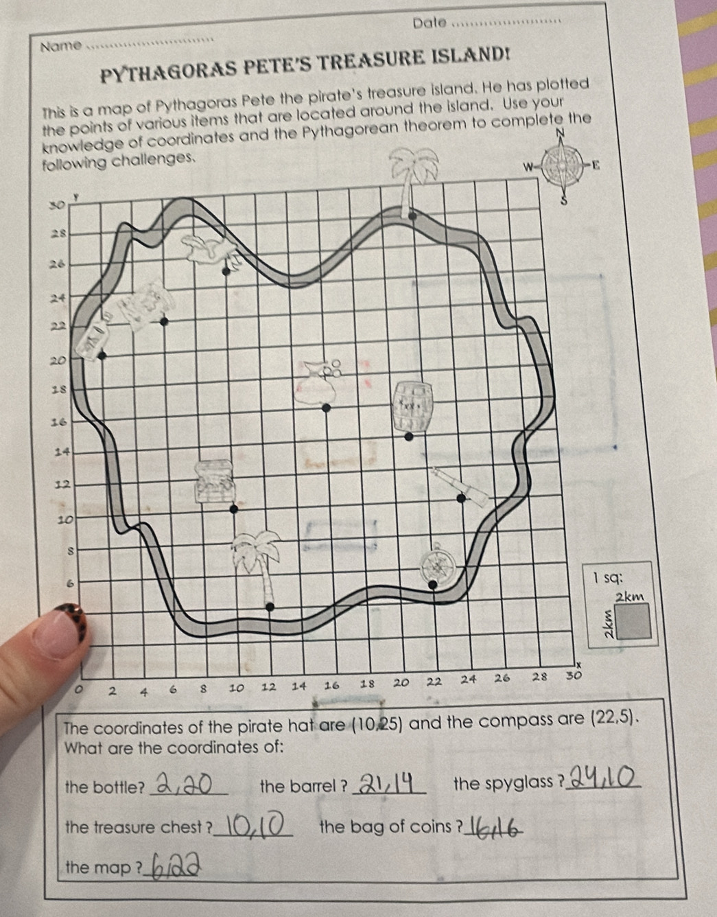 Solved: Name_ Date_ PYTHAGORAS PETE'S TREASURE ISLAND! This is a map of ...
