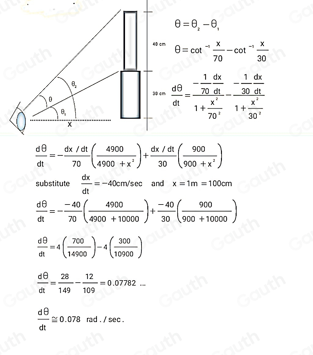 Solved: A picture 40 cm high is placed on a wall with its base 30 cm ...