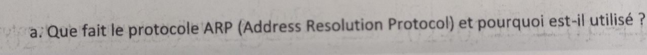 Solved: Que fait le protocole ARP (Address Resolution Protocol) et ...