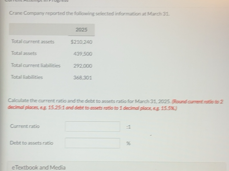 Solved: Crane Company reported the following selected information at ...