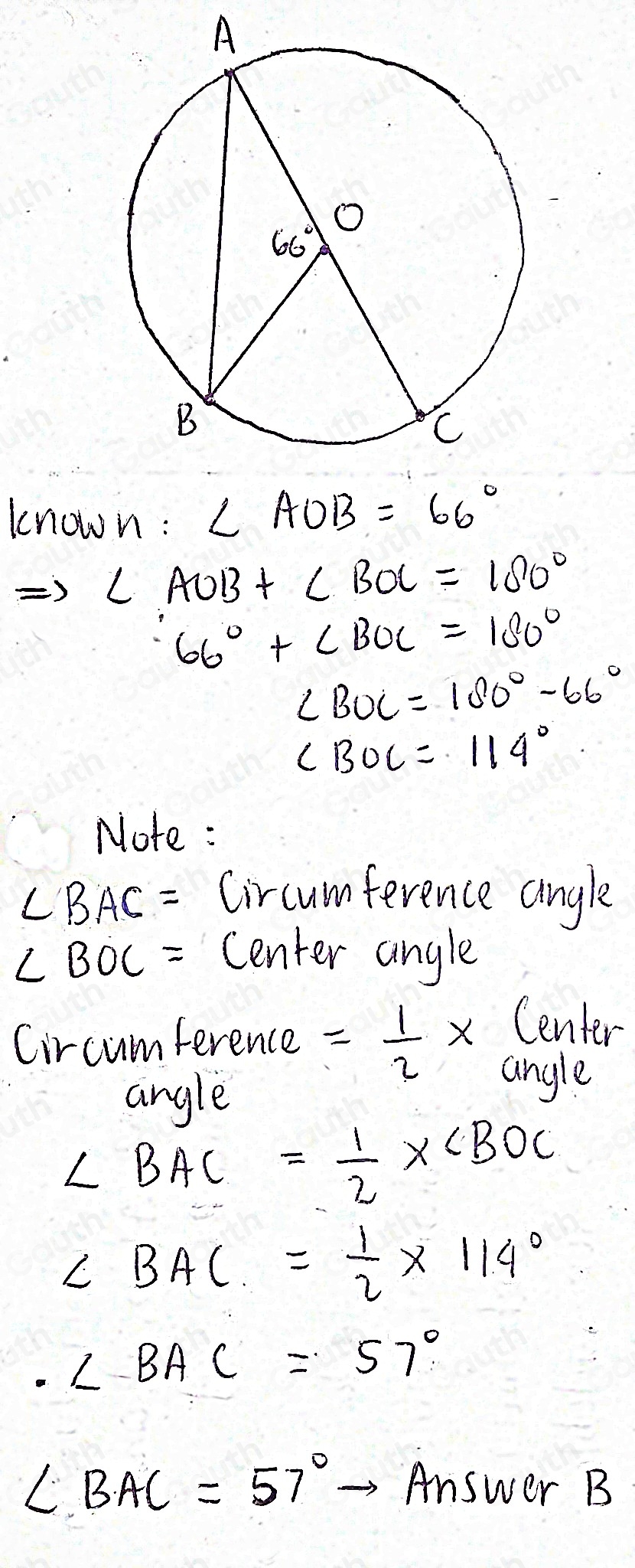 Solved: Find m∠ BAC. (The figure is not drawn to scale.) a 33 b 57 C ...