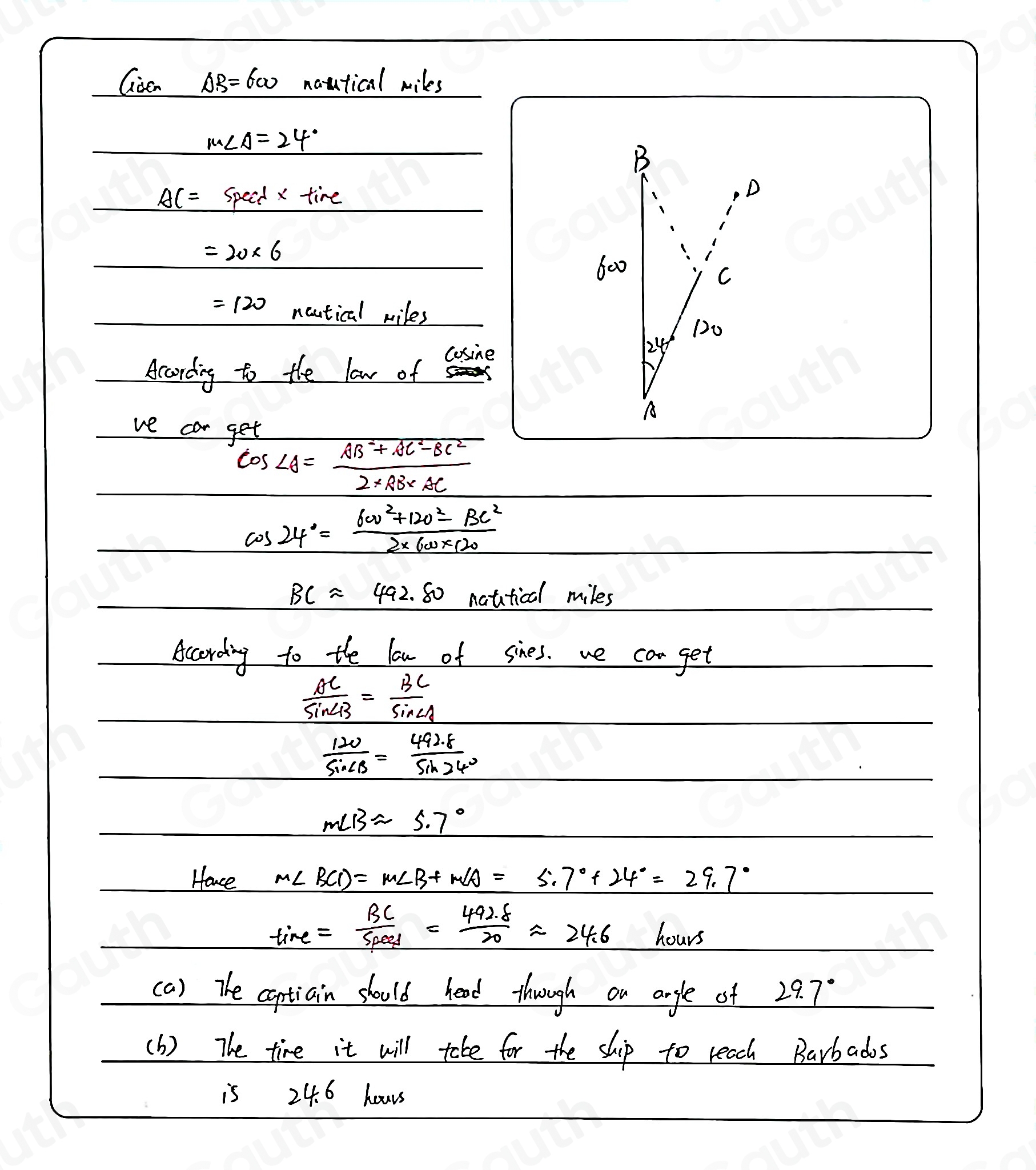 Solved: A cruise ship maintains a speed of 20 knots (nautical miles per ...