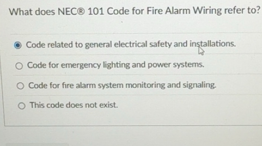 Solved: What does NEC® 101 Code for Fire Alarm Wiring refer to? Code ...