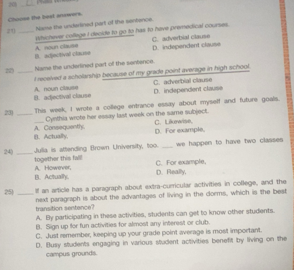 Solved: Choose the best answers. 21 _Name the underlined part of the ...