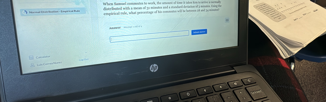 Solved: When Samuel commutes to work, the amount of time it takes him ...