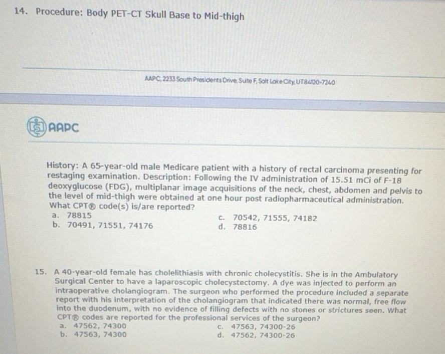 Solved: Procedure: Body PET-CT Skull Base to Mid-thigh AAPC, 2233 South ...