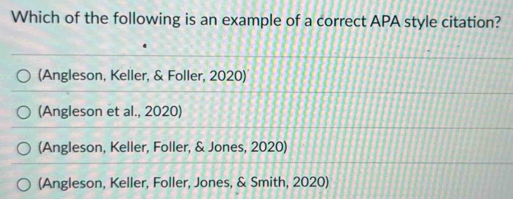 Solved: Which of the following is an example of a correct APA style ...